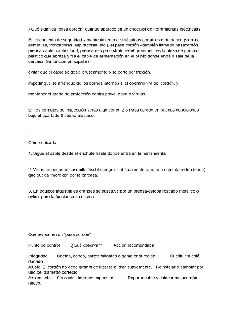 Importancia del Pasa Cordón en Herramientas | PDF | Bienes ...