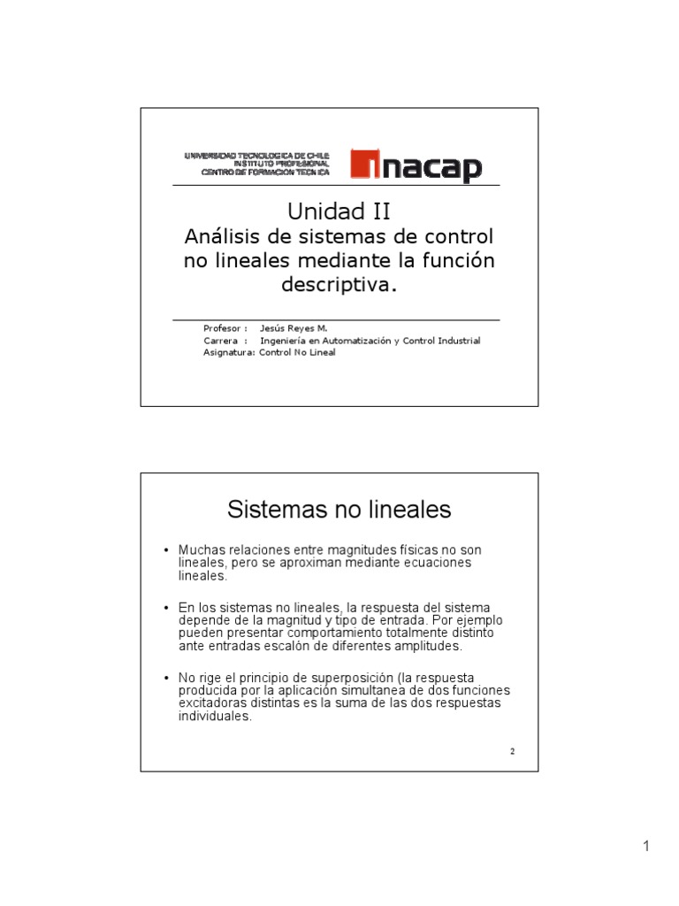 Unidad 2 - Control No Lineal - Funcion Descriptiva | PDF | Linealidad ...