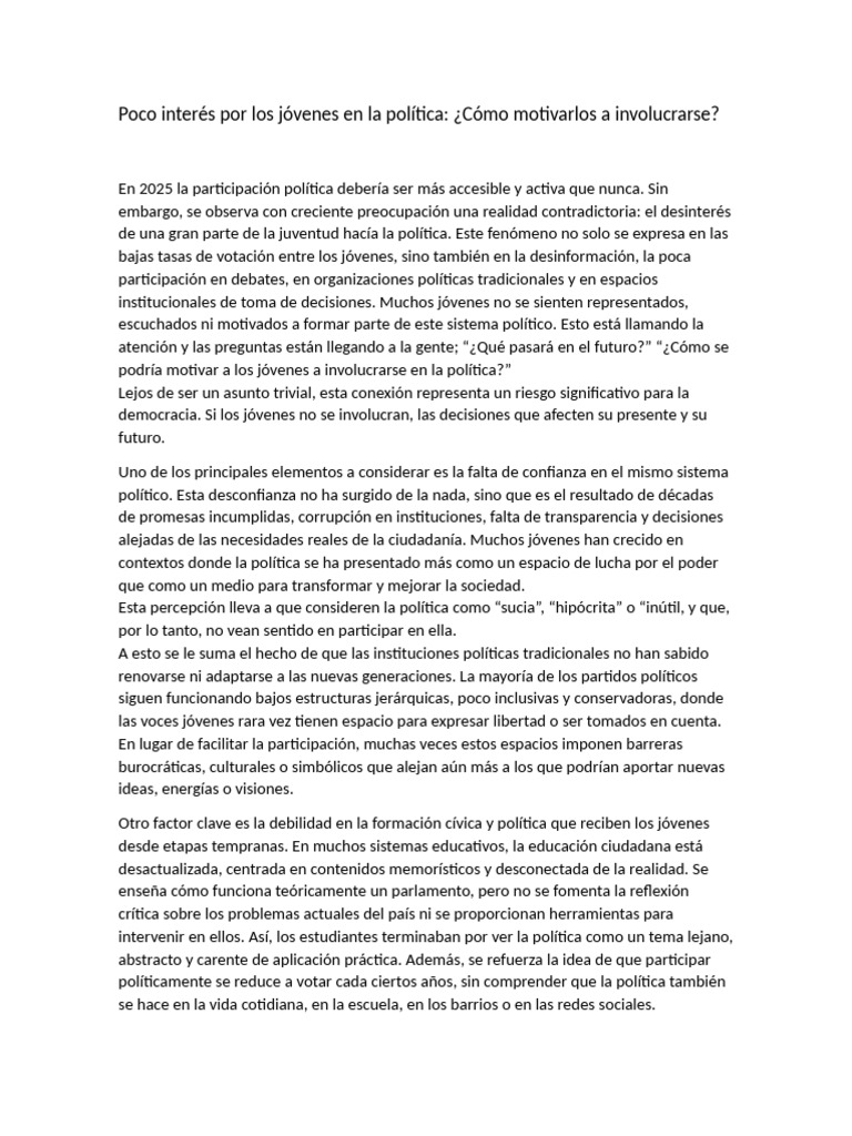 Motivar a jóvenes en política 2025 | PDF | Democracia | Ideologías ...