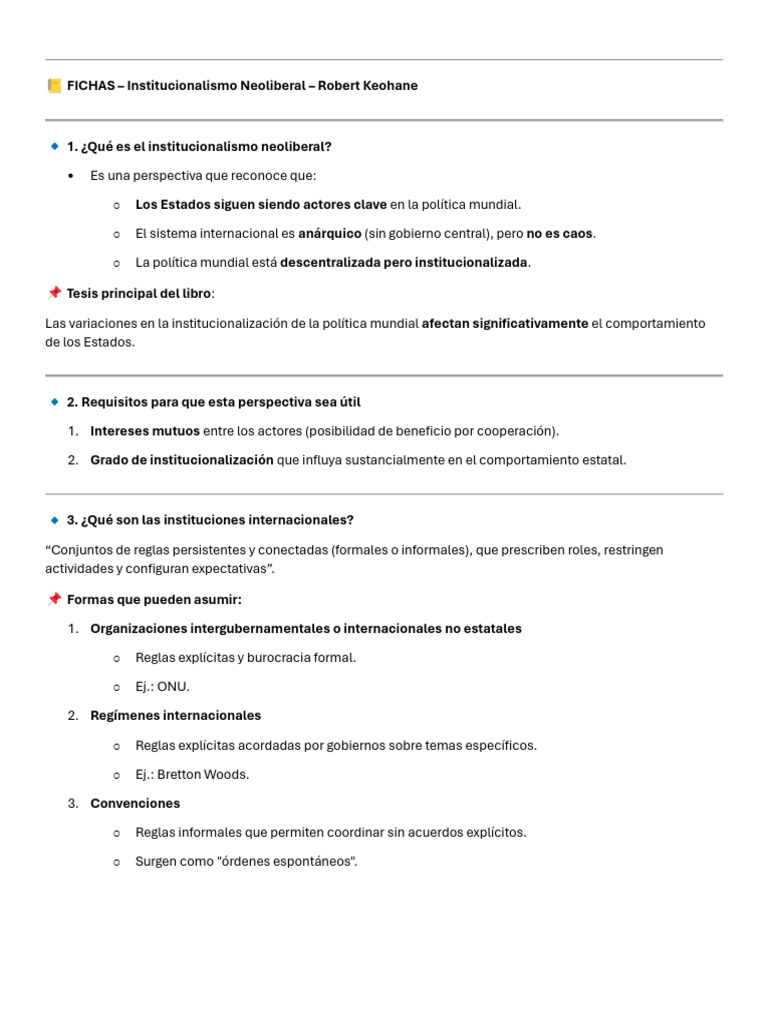 Institucionalismo Neoliberal: Claves y Teorías | PDF | Institución ...