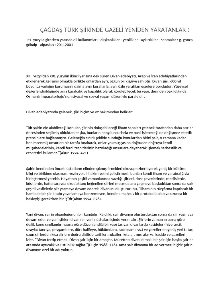 Çağdaş Türk Şiirinde Gazeli Yeniden Yaratanlar | PDF