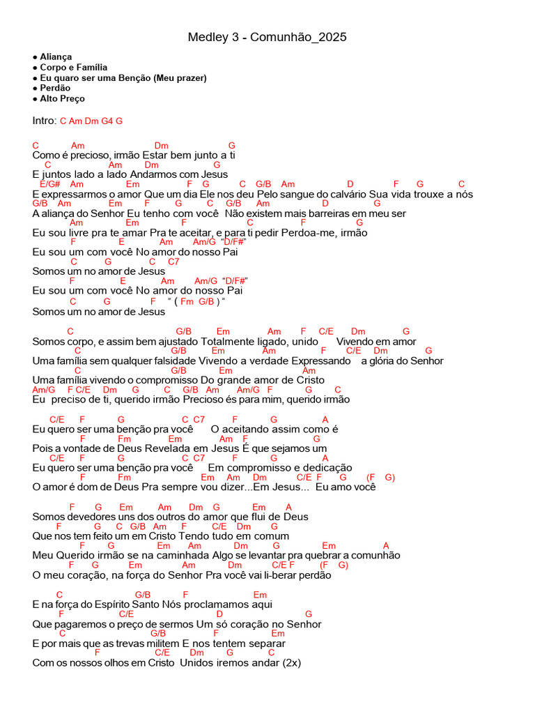 Medley 3 - Cmunhão - Icma 2025 | PDF | Amor | Jesus