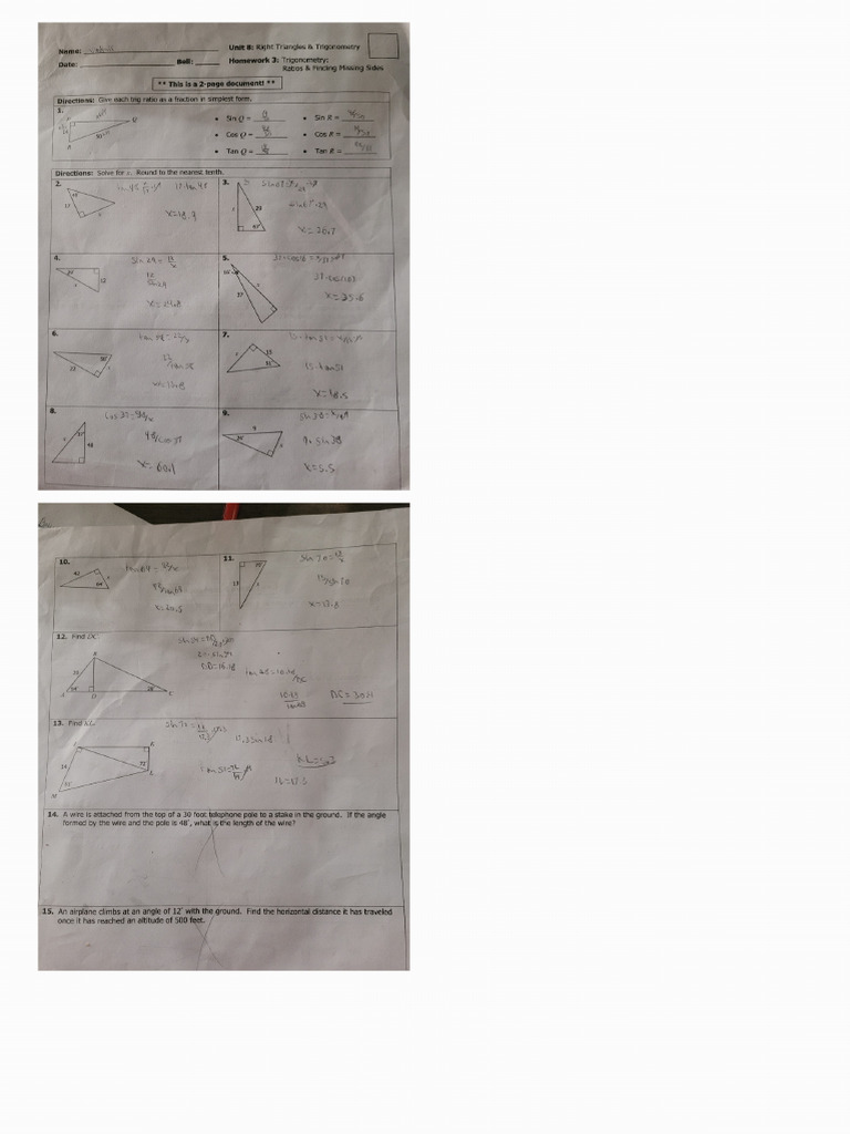 Trig Ratios and Missing Sides | PDF