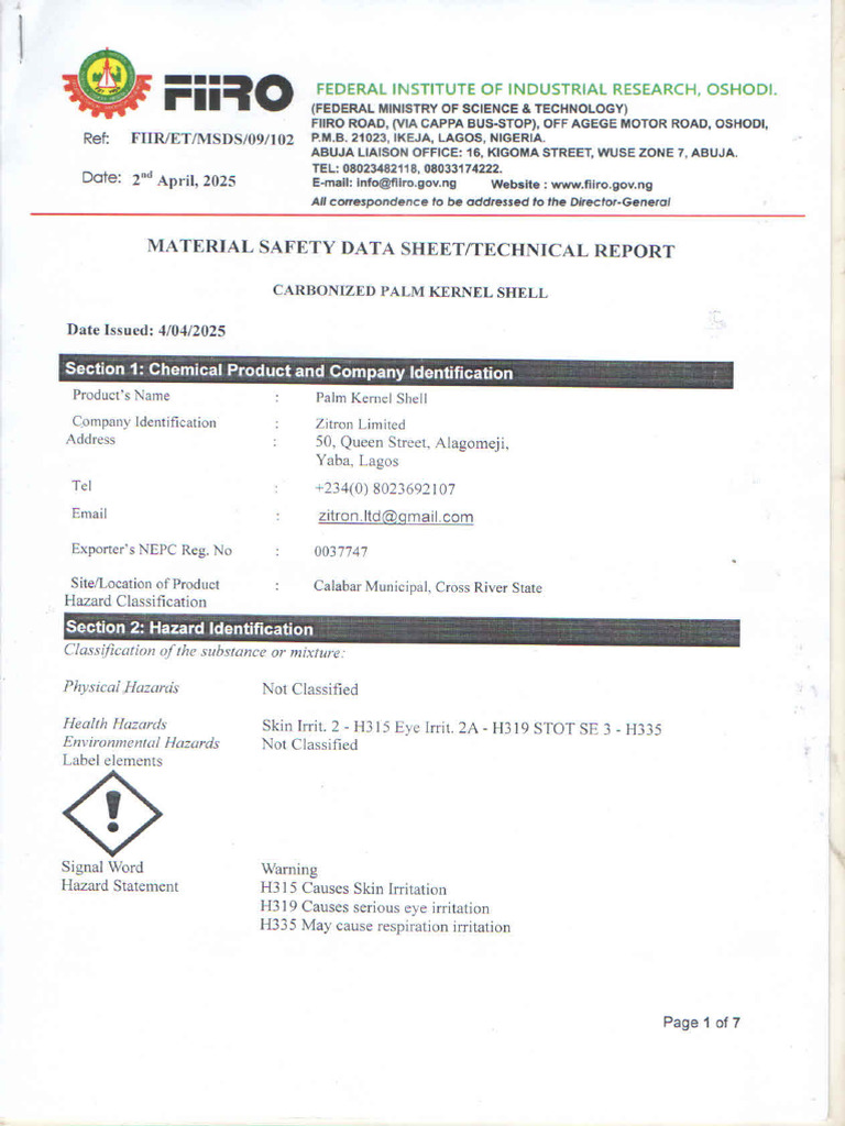 MSDS Charcoal | PDF