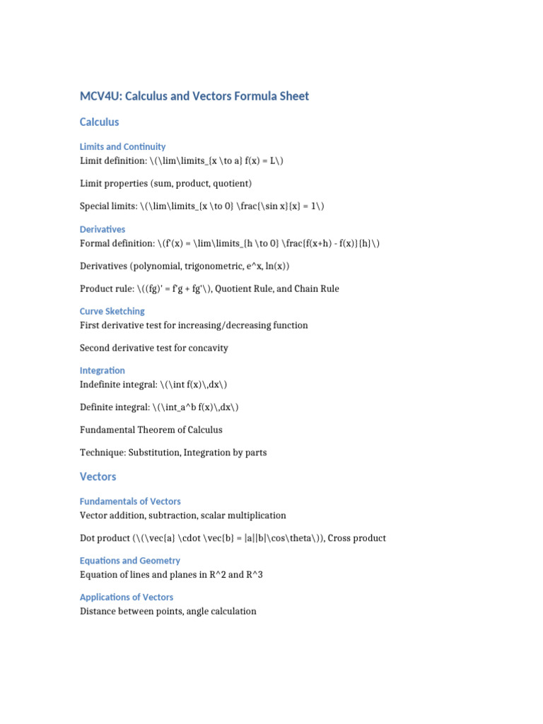 MCV4U Calculus and Vectors Guide | PDF