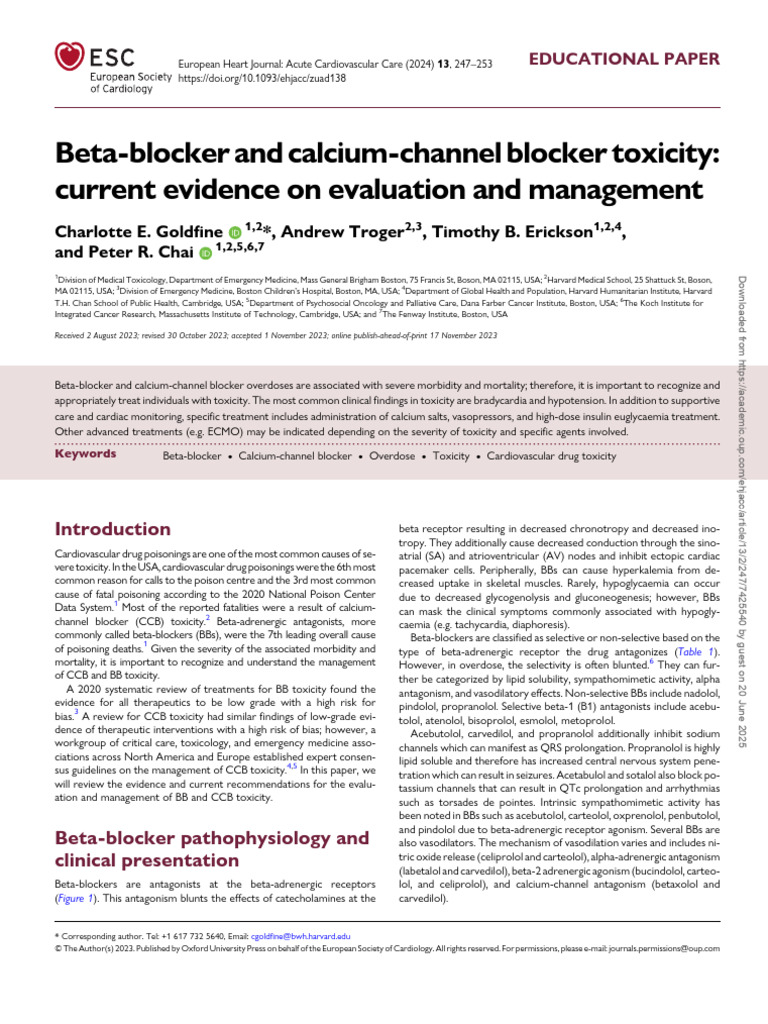 Beta-Blocker and CCB Toxicity Management | PDF | Cardiology | Clinical ...