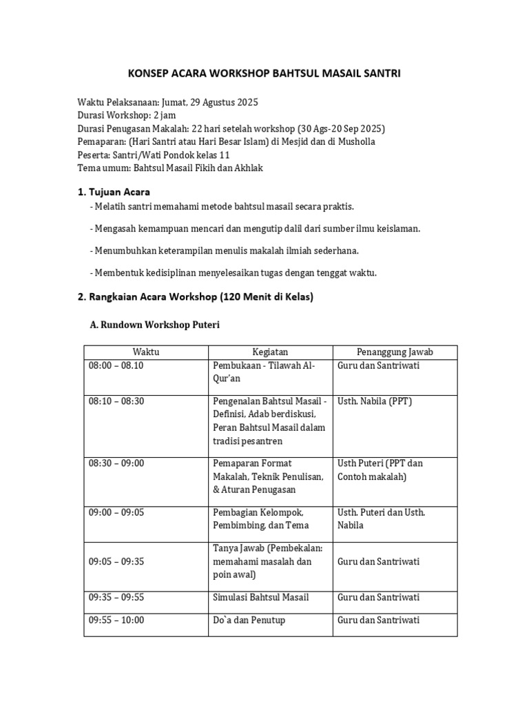 Workshop Bahtsul Masail Santri 2025 | PDF