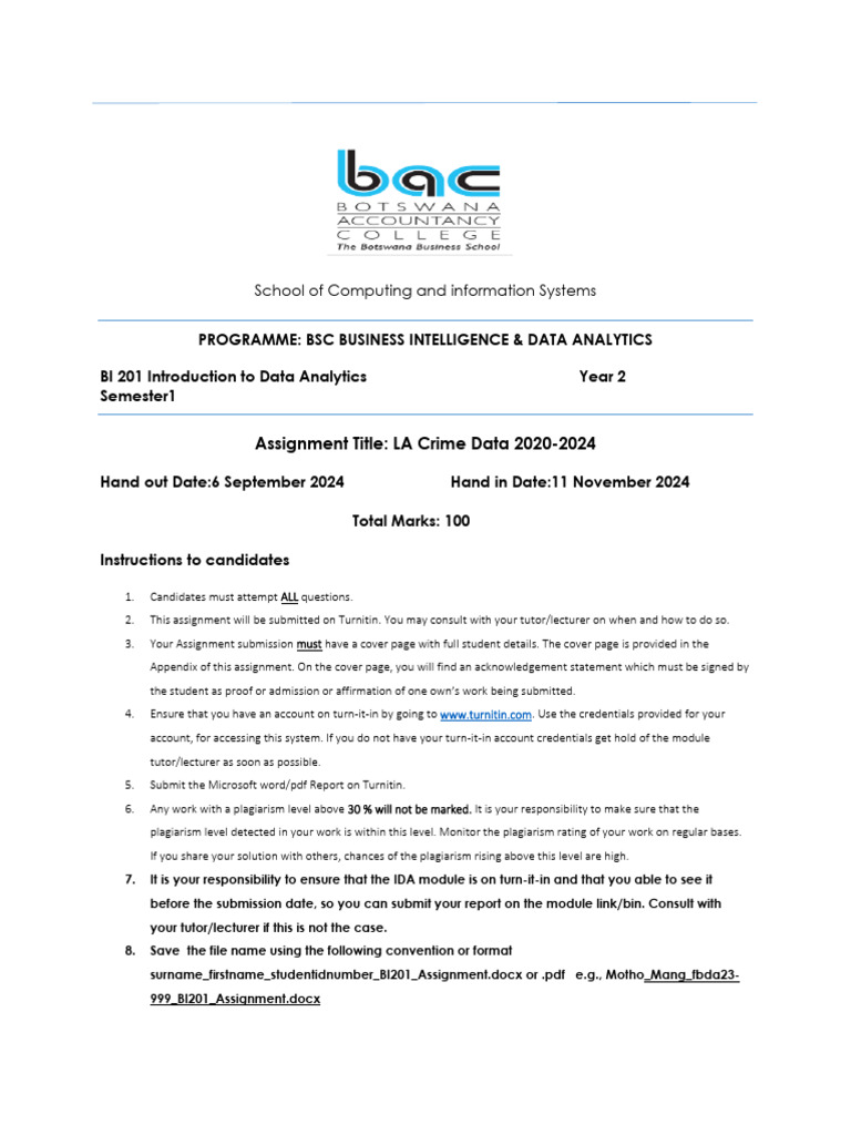 LA Crime Data Analysis Assignment | PDF | Data | Statistics