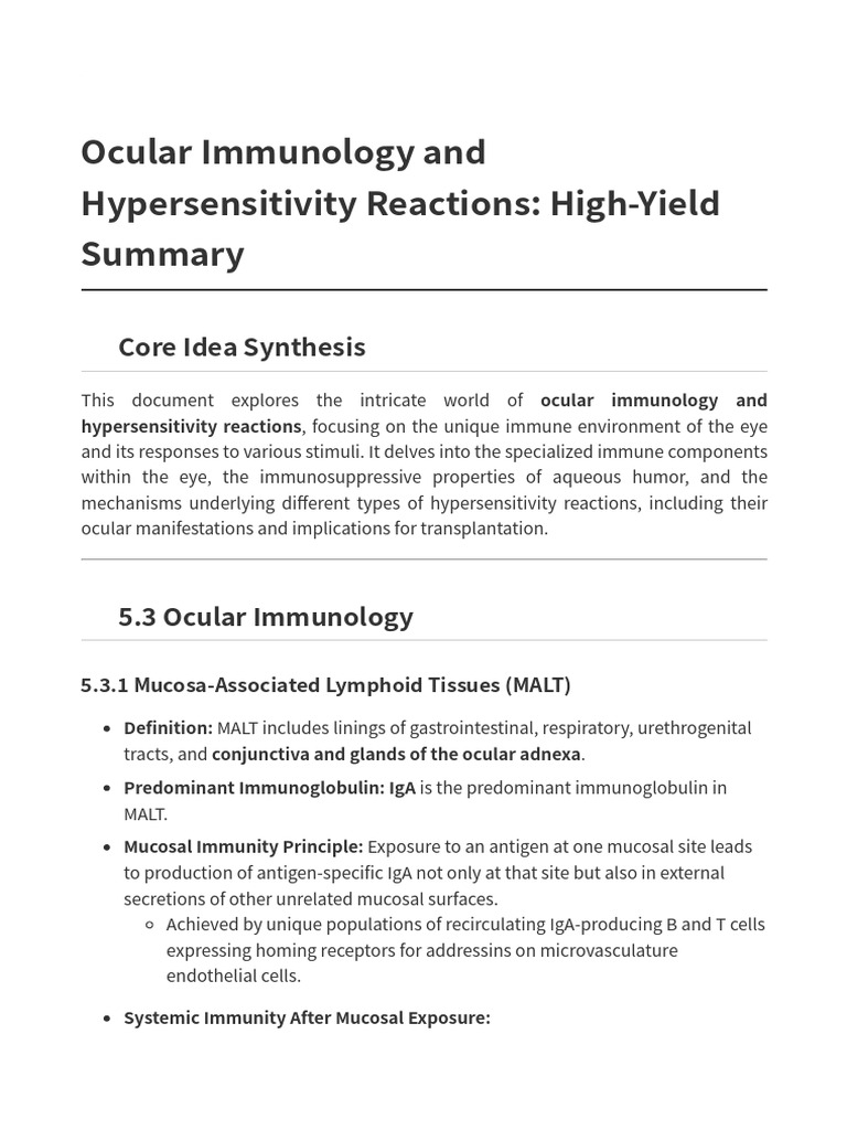 Ocular Immunology & Hypersensitivity Overview | PDF | Immune System | T ...