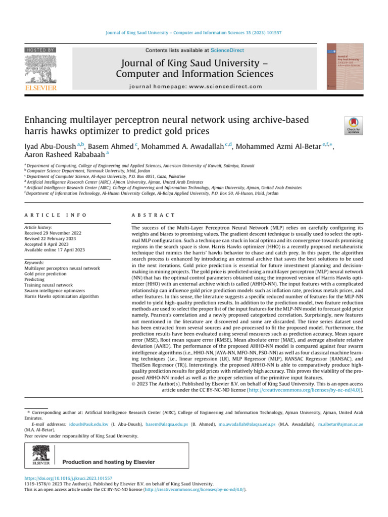 Enhancing Multilayer Perceptron Neural Network Using Archive-Based Harris Hawks Optimizer To ...