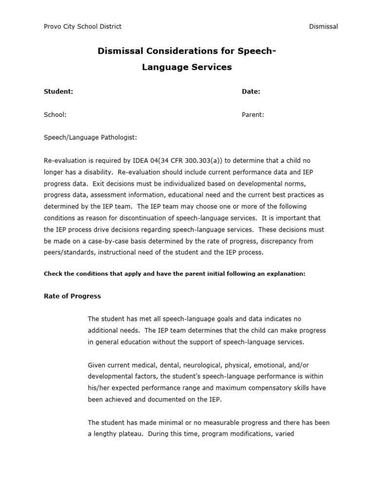 Dismissal Speech Report Example | PDF | Individualized Education ...