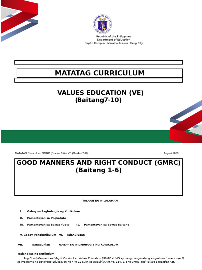 FINAL MATATAG GMRC and VE CG 2023 Grades 1-10 | PDF