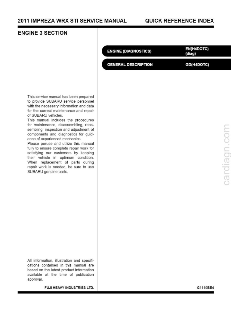 Engine (H4dotc) - WRX 2011 | PDF