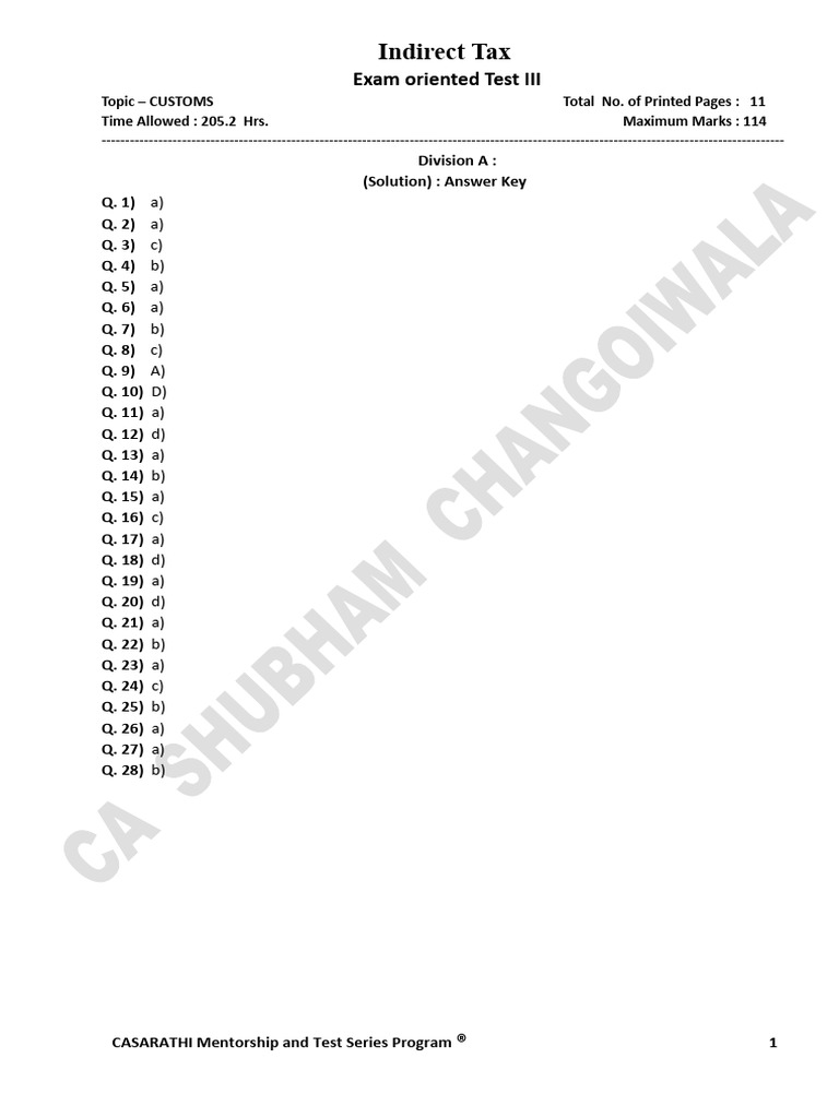 Customs Exam Test III Solutions | PDF
