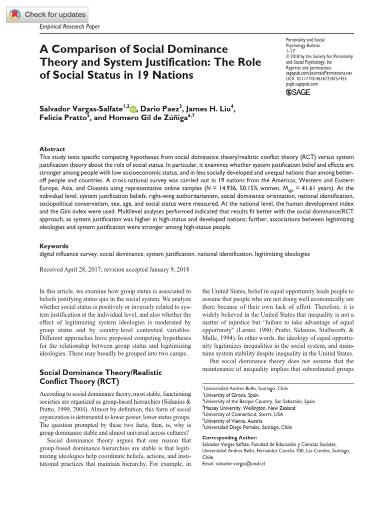 Social Status and System Justification Analysis | PDF | Psychology ...