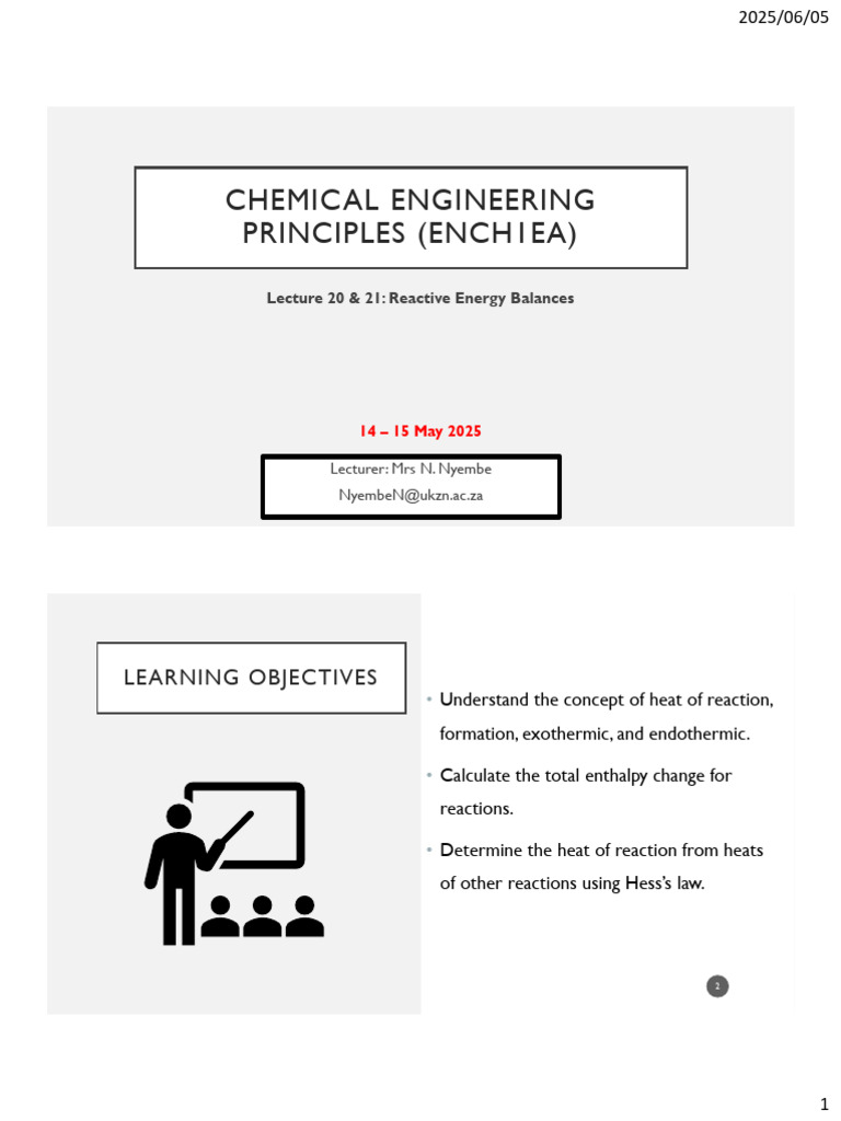 Lecture 2021 - Reactive Energy Balances (14-15 May) | PDF | Chemical Engineering | Physical Sciences