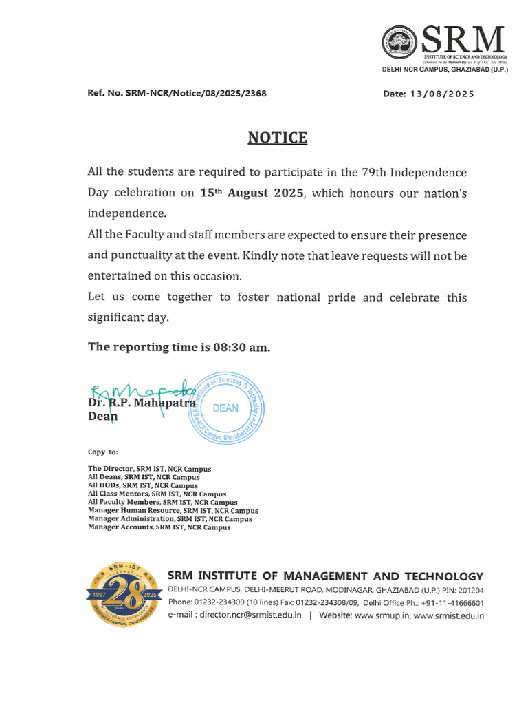 Notice - Independence Day Celebration-2025 | PDF
