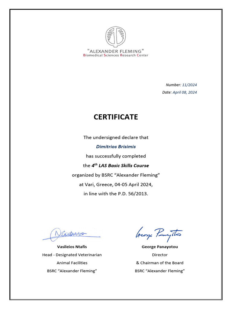 4th LAS Basic Skills Course CERTIFICATE Brisimis | PDF