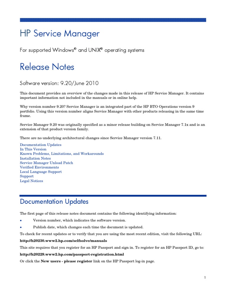 HP Service Manager Release Notes Software Version 9.20 | PDF | Portable ...
