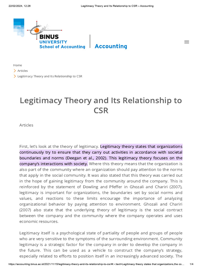 Article 37 Legitimacy Theory and Its Relationship To CSR - Accounting 2 ...