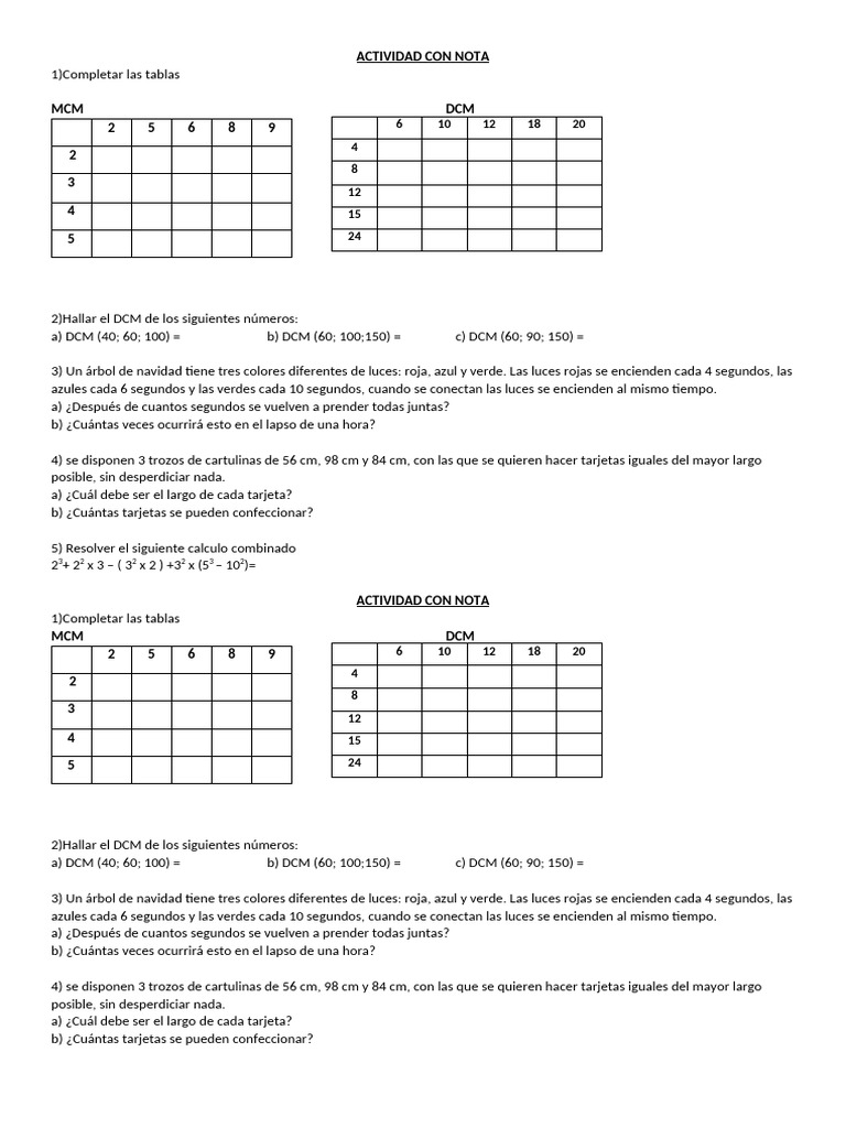 Minimo Comun Multiplo y Maximo Comun Divisor | PDF
