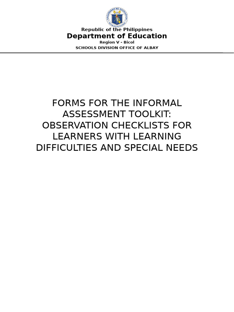 Forms For The Informal Assessment Toolkit | PDF | Inclusion (Education ...
