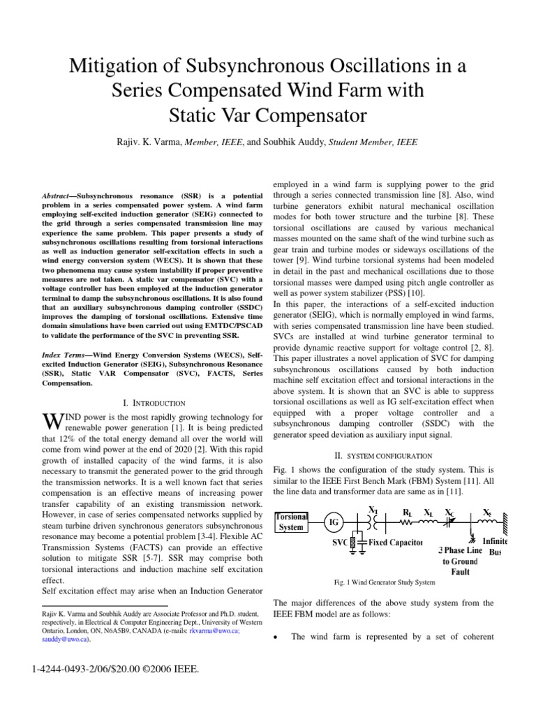 Mitigation of Sub Synchronous Oscillations in A | PDF | Electric Generator | Wind Power