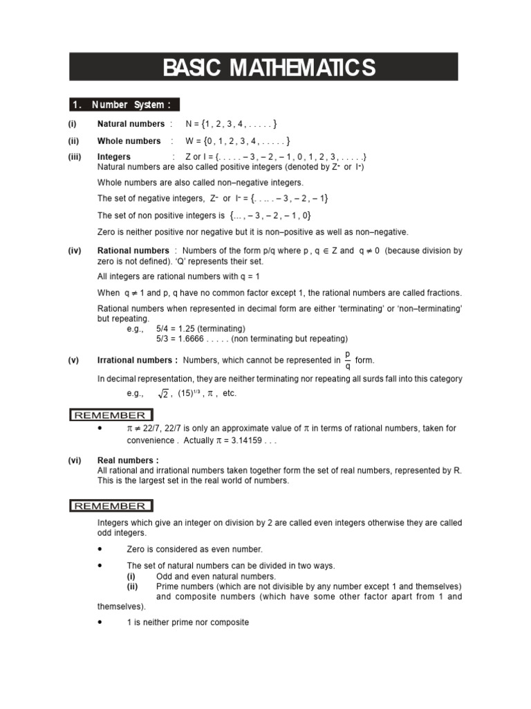 Basic Mathematics: Number Systems & Sets | PDF | Numbers | Integer