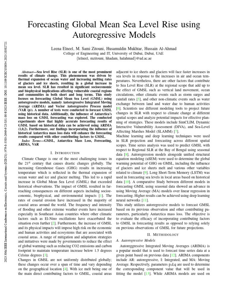 Forecasting Global Mean Sea Level Rise Using Autoregressive Models | PDF | Autoregressive ...