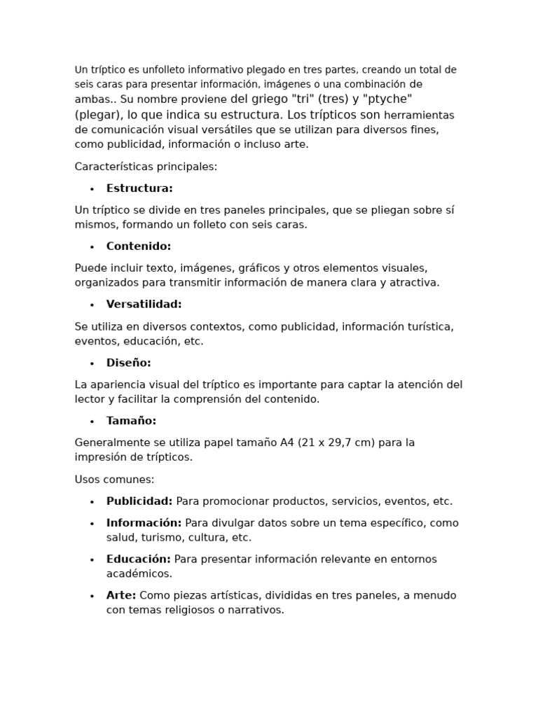 Qué es un tríptico: estructura y usos | PDF