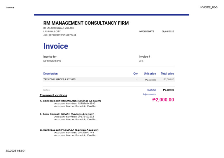 Invoice for Tax Compliance July 2025 | PDF