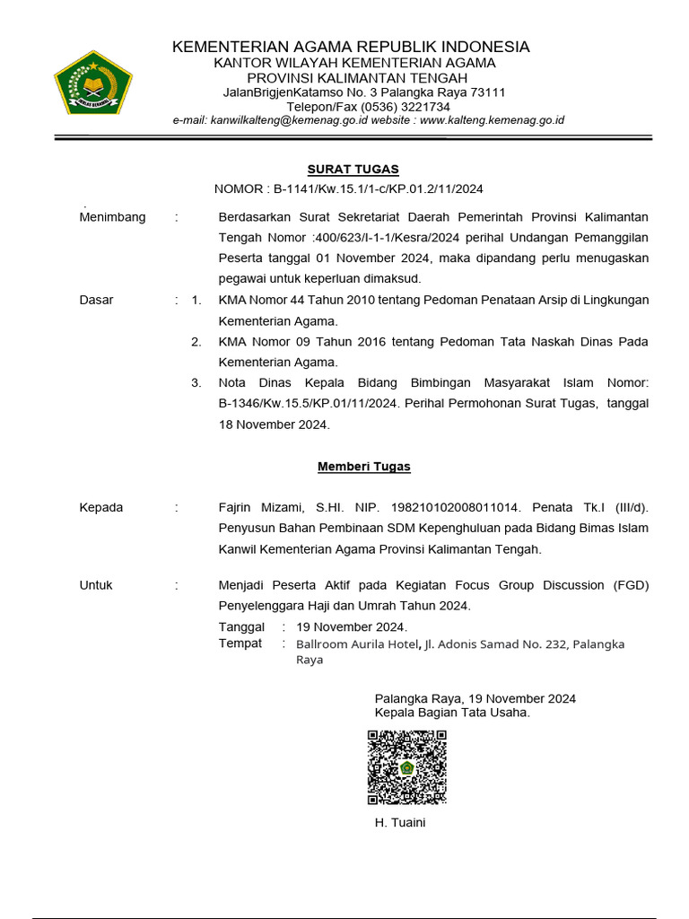 Surat Tugas FGD Haji dan Umrah 2024 | PDF
