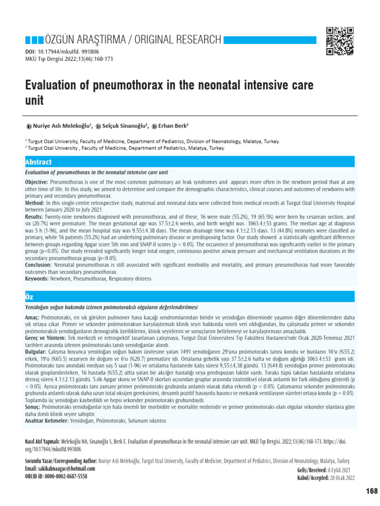 Neonatal Pneumothorax Evaluation Study | PDF | Respiratory Diseases ...