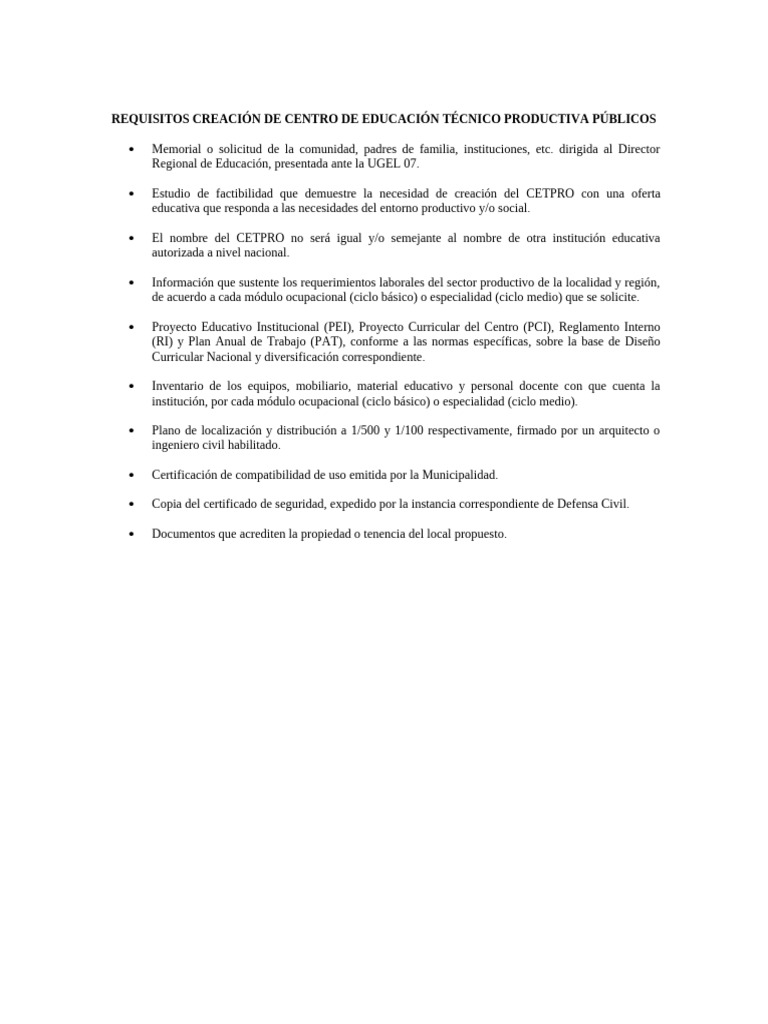Requisitos Creación de Cetpro | PDF