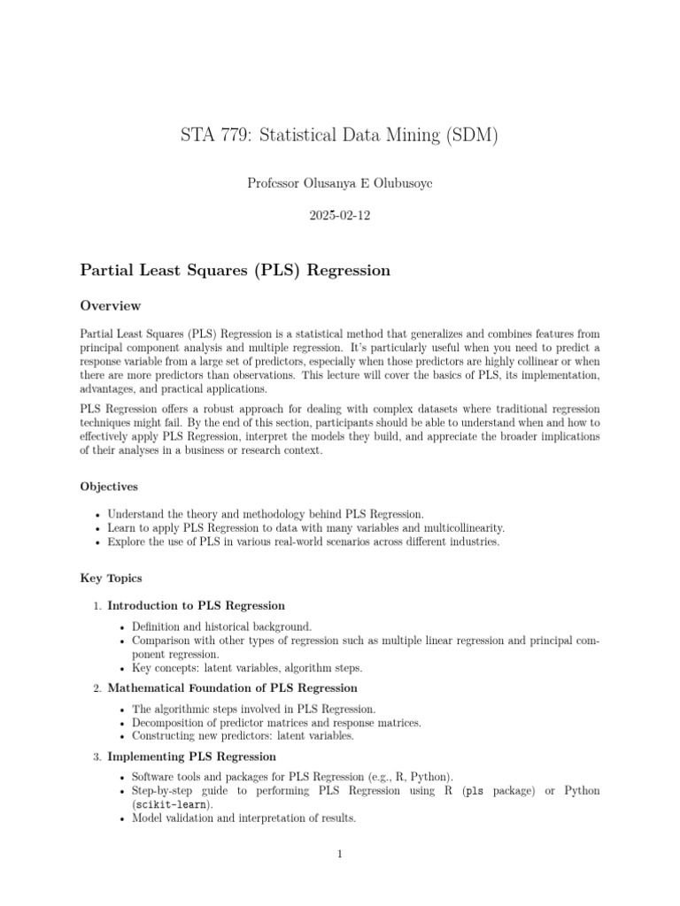 04-pls | PDF | Regression Analysis | Linear Regression