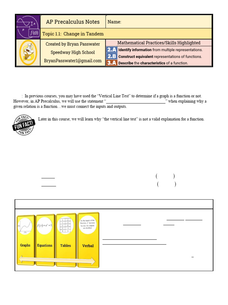 AP Precalculus Topic 1.1 | PDF | Function (Mathematics) | Variable (Mathematics)