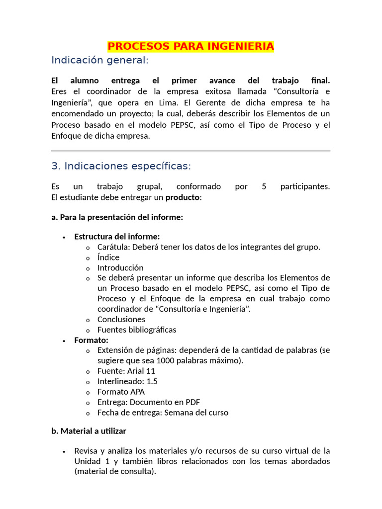 ? (AC-S03) Semana 03 - PRIMER AVANCE - PROCESOS PARA INGENIERIA | PDF