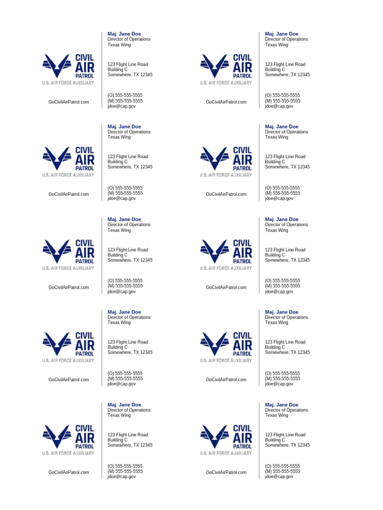 Civil Air Patrol Business Cards | PDF | Civil Air Patrol | Home Front ...