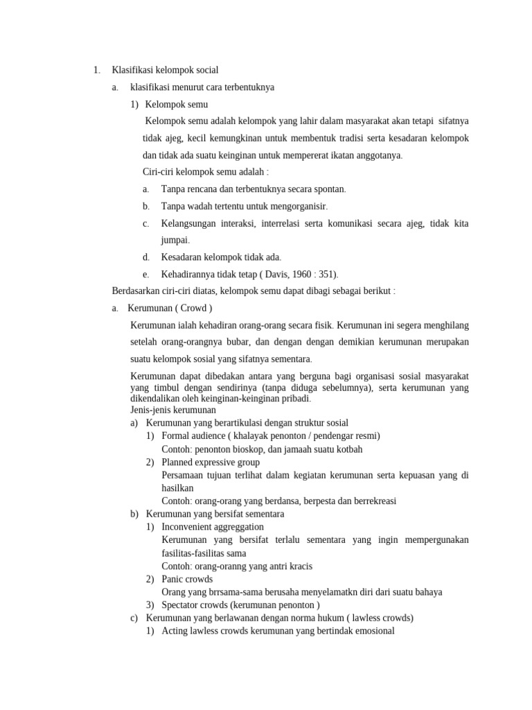 Klasifikasi Kelompok Sosial dan Ciri-Cirinya | PDF