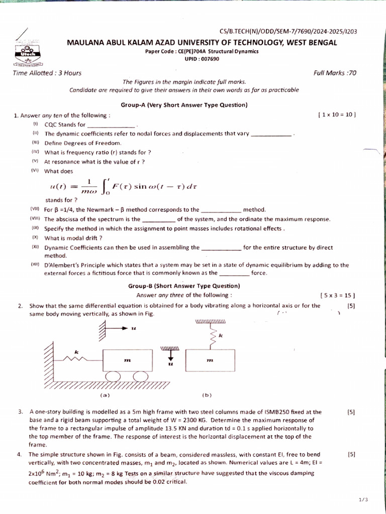 Structural Dynamics Ce Pe 704a | PDF | Beam (Structure) | Classical ...