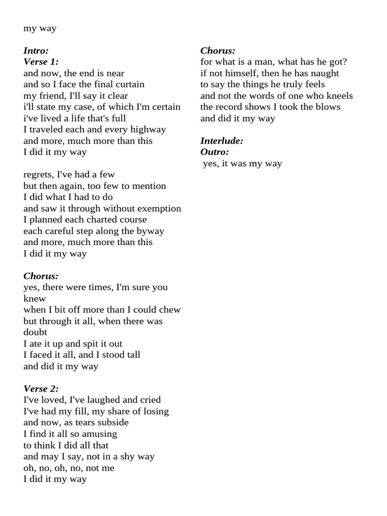 My Way Lyrics Analysis | PDF