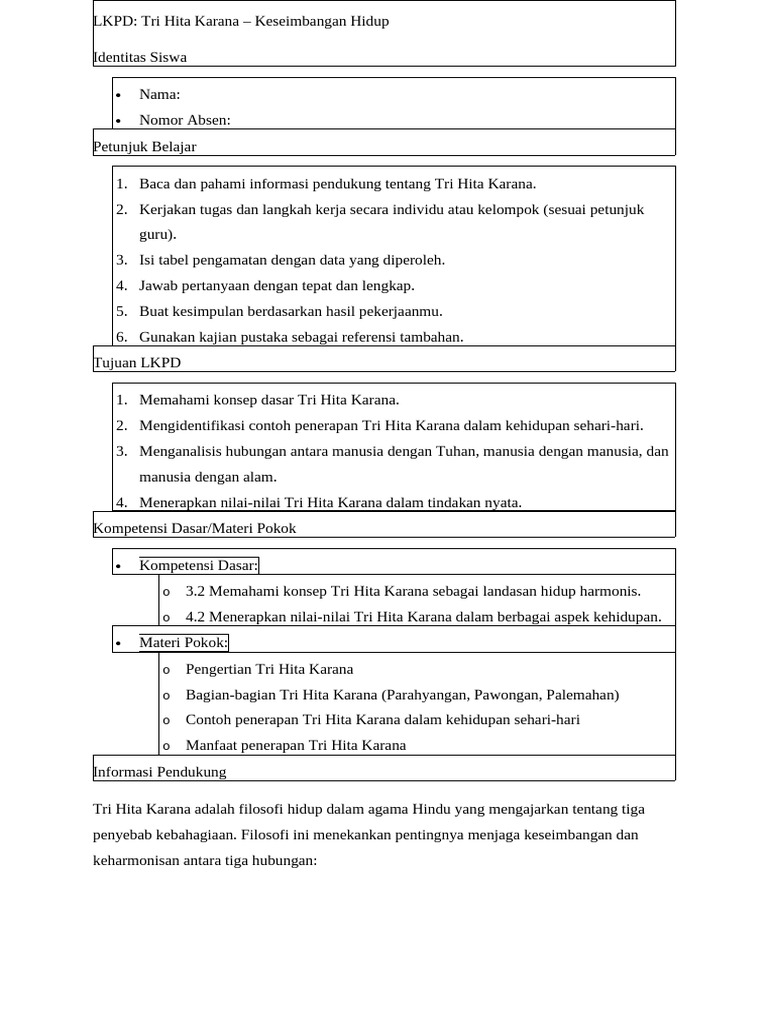 LKPD Tri Hita Karana | PDF