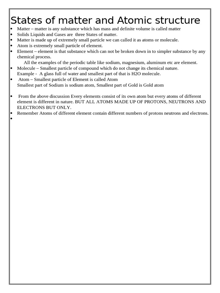 States of Matters and Atomic Structure - Copy | PDF