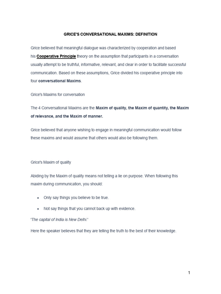Grice's Conversational Maxims Explained | PDF | Human Communication ...