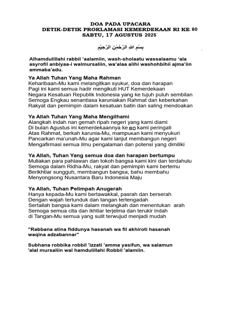Doa Upacara HUT RI ke-79 | PDF
