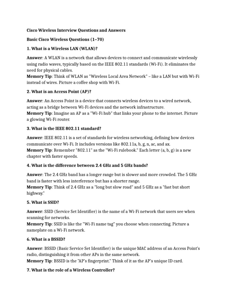 Cisco Wireless Interview Questions and Answers | PDF | Wi Fi | Wireless Lan