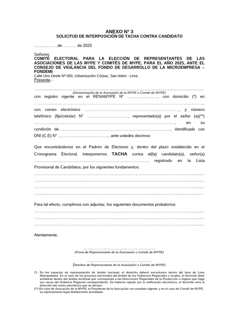 Anexo 3 - Solicitud - Interposición de Tacha Contra Candidato - FONDEMI | PDF | Gobierno ...