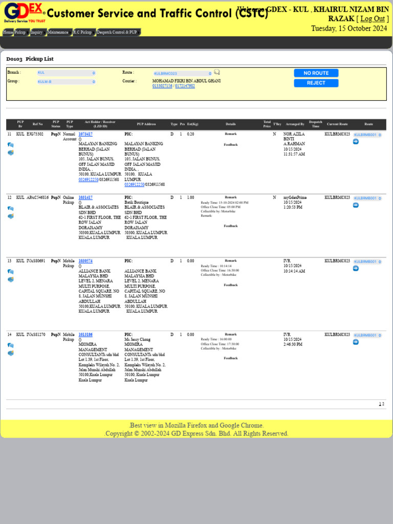 GDEX Pickup List - KUL Branch | PDF | Malaysia