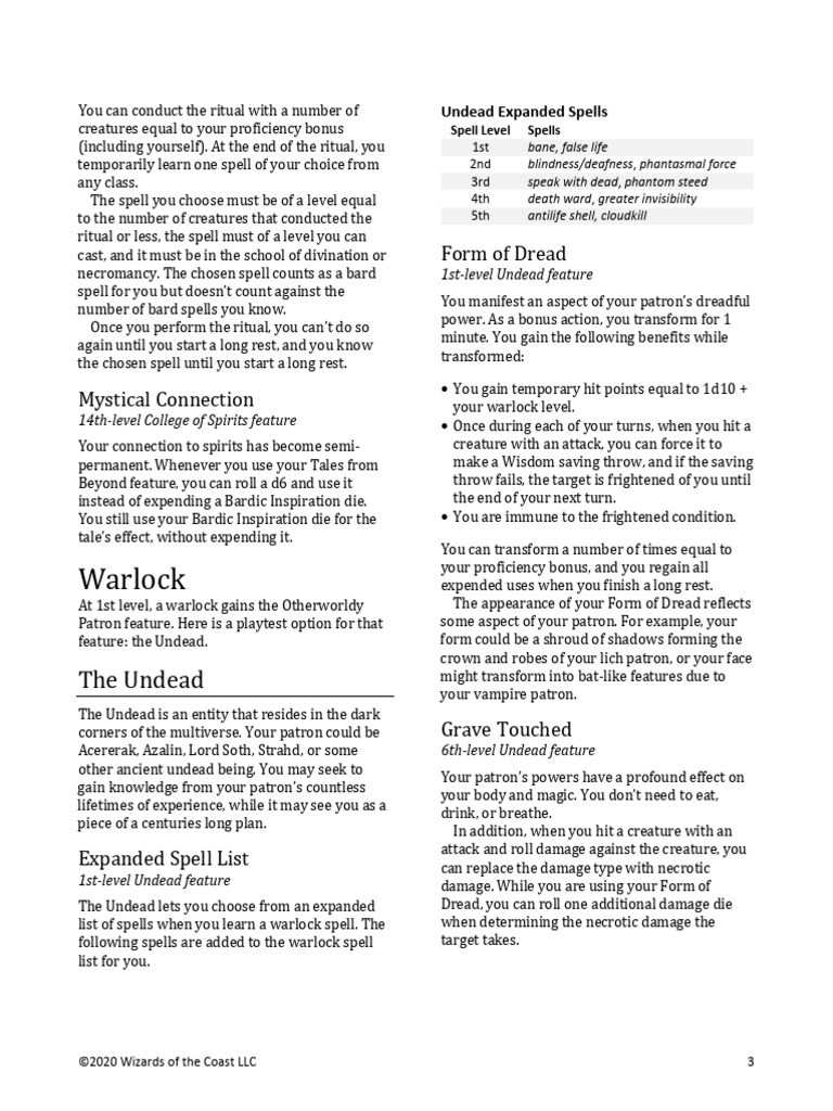 Warlock Undead Features Guide | PDF | Dungeons & Dragons
