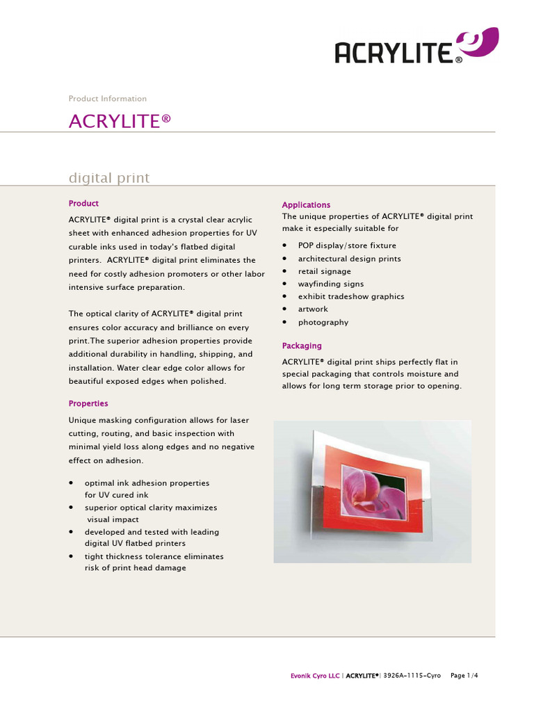ACRYLITE® Digital Print Overview | PDF | Poly(Methyl Methacrylate ...